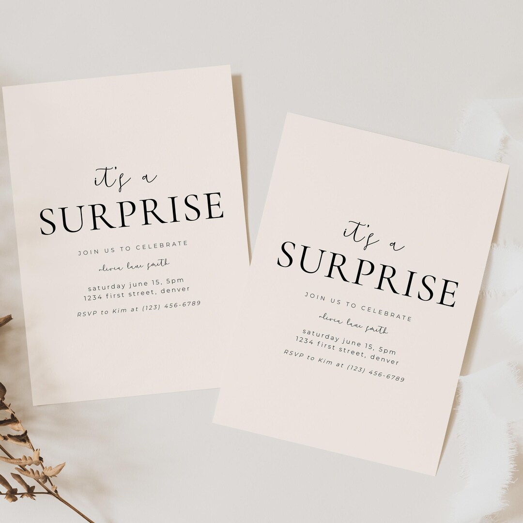 Shhhh! It's a Surprise! Simple Modern Surprise Party Invitation ...