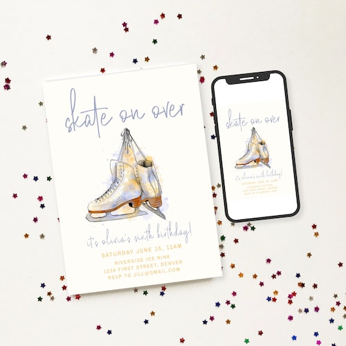 Skate on Over Ice Skating Theme Birthday Party Invitation - Etsy