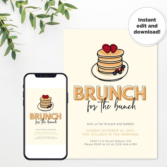 Brunch for the Bunch Editable Brunch Party Invitation | Etsy