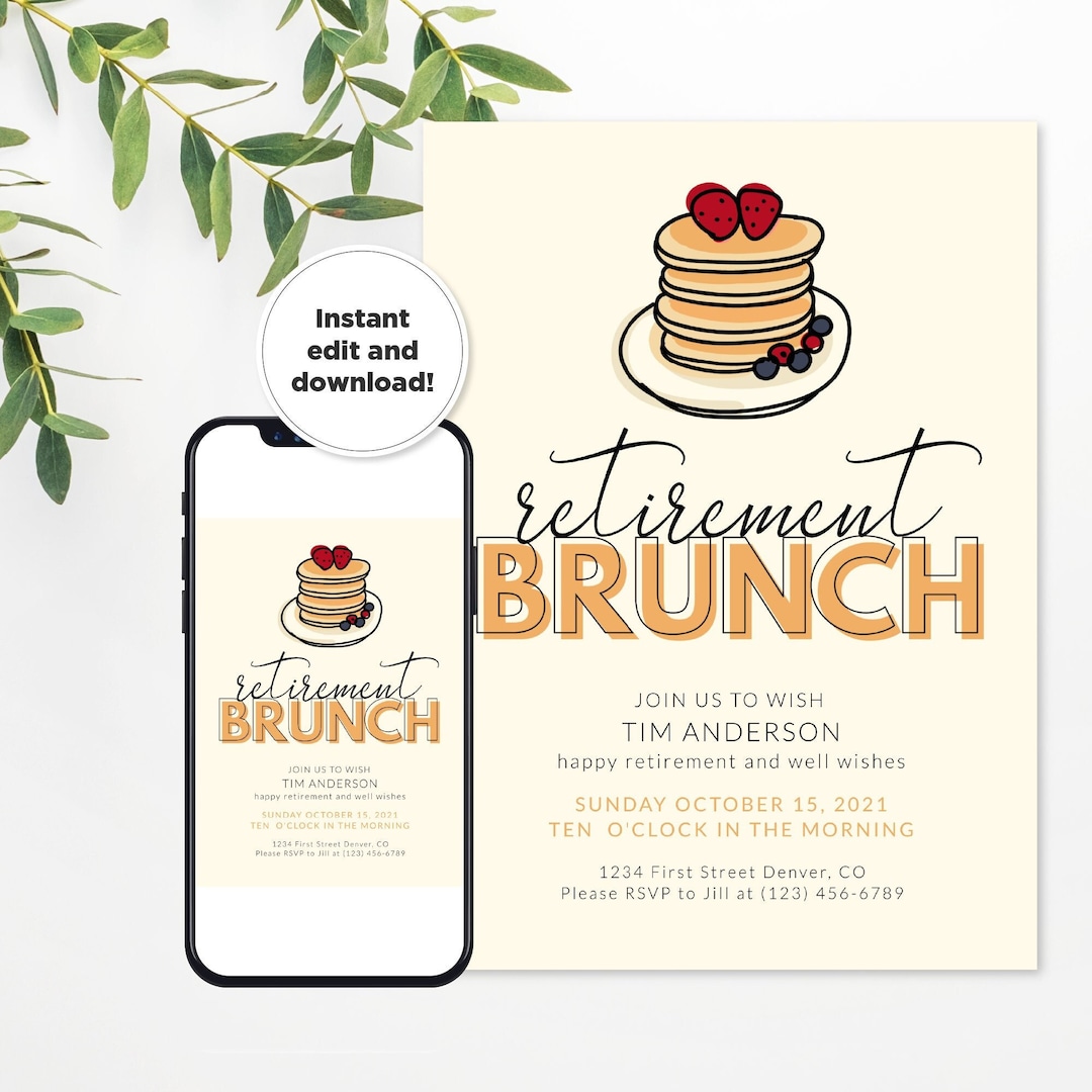 Retirement Brunch Party Invitation Template With a Stack of - Etsy UK