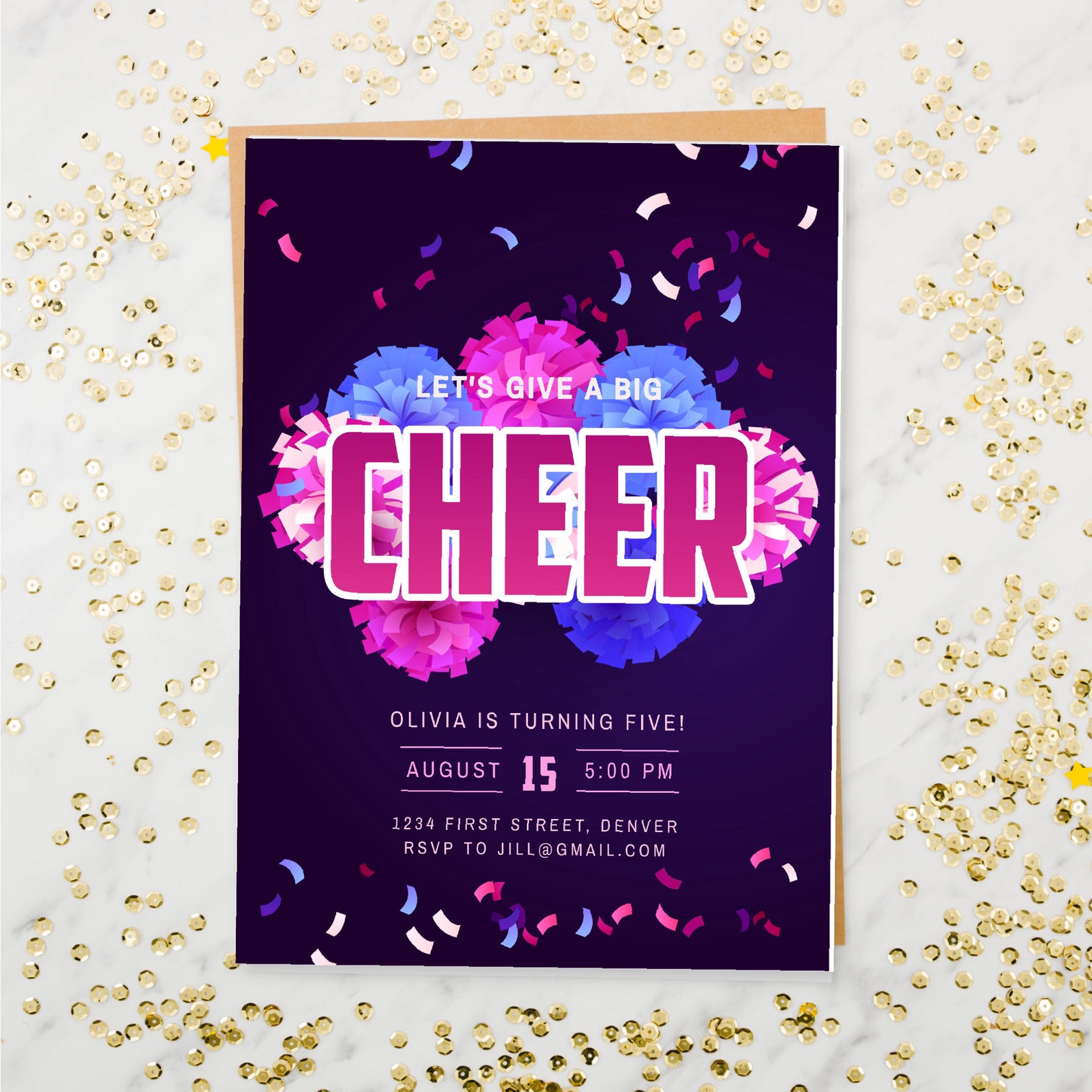 Cheerleading Party Invitation Cheerleading Party Theme Birthday Party ...