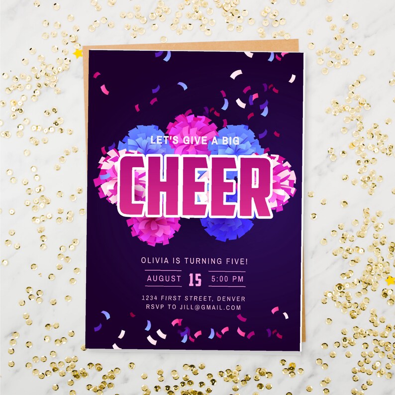 Cheerleading Party Invitation Cheerleading Party Theme Birthday Party ...