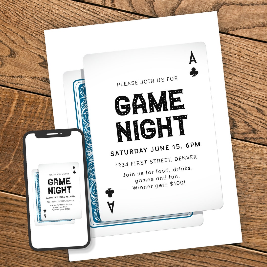 Game Night/card Night Invitation Template With Front and Back of ...