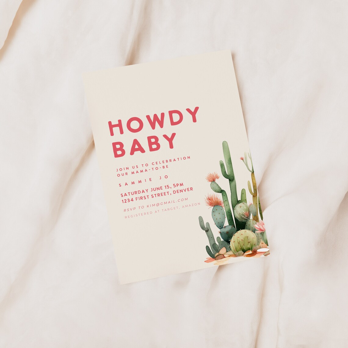 Howdy Baby Southwest Cactus Theme Baby Shower Invitation Template ...