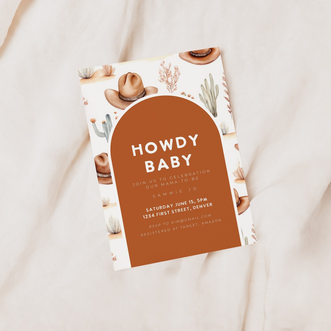 Howdy Baby Southwest Cactus Cowboy Theme Baby Shower Invitation Template - Instant Edit and ...