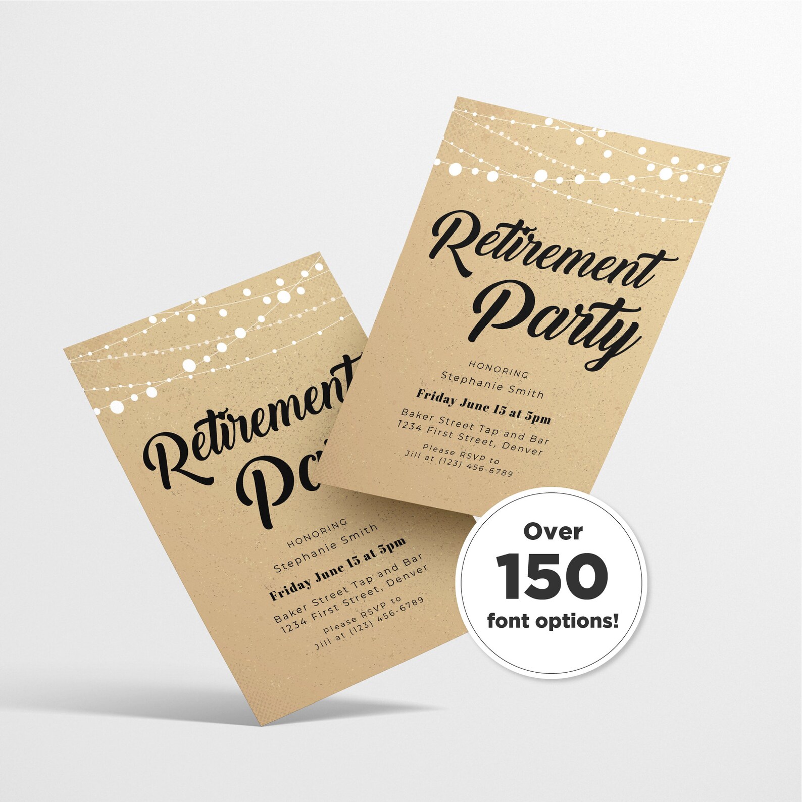 Hanging Lights Retirement Party Invitation Template - Editable and ...