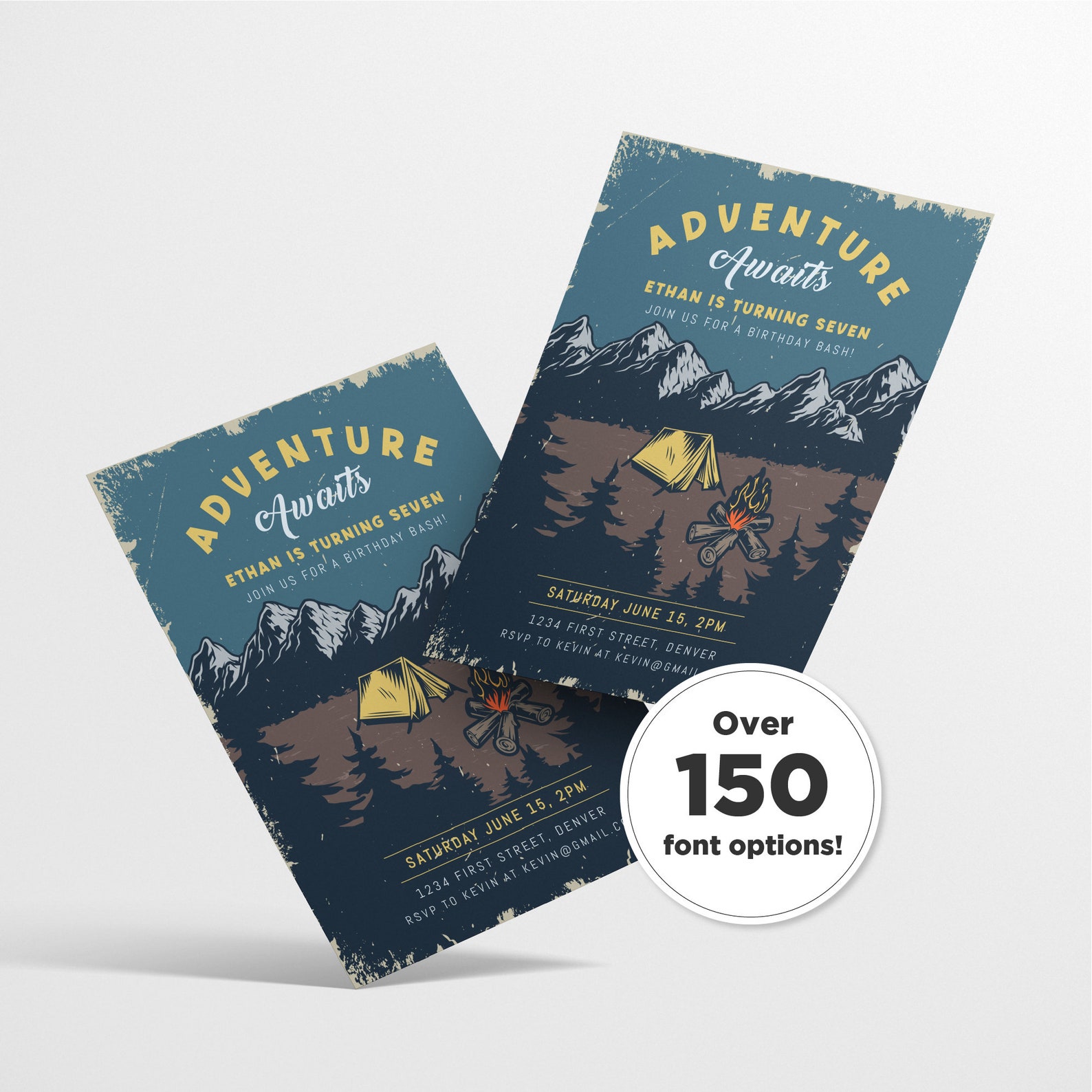 Adventure Awaits - Camping Theme Birthday Party Invitation Template ...