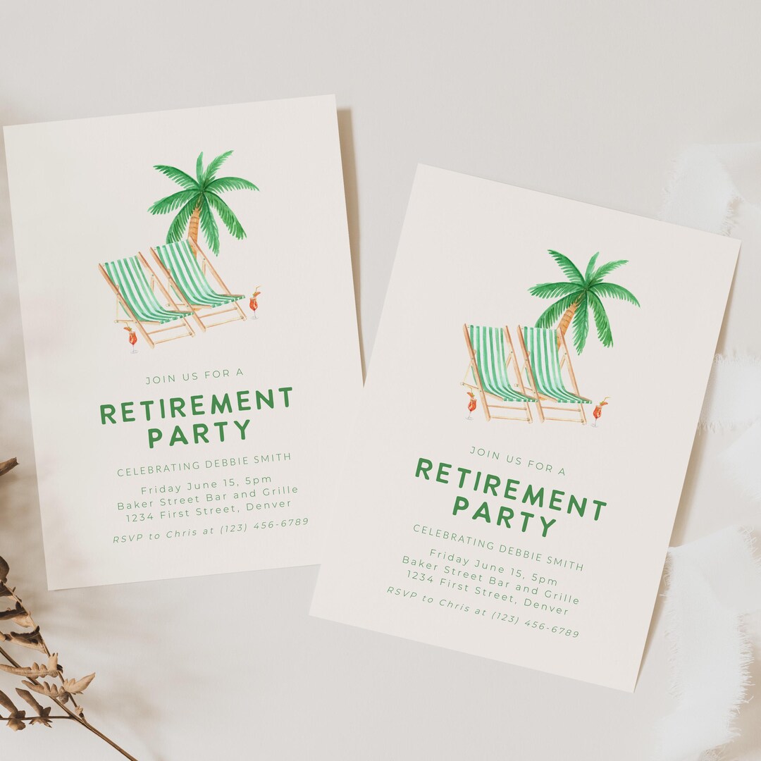 Beach Retirement Party Invitation Template: Tropical Palm (printable ...