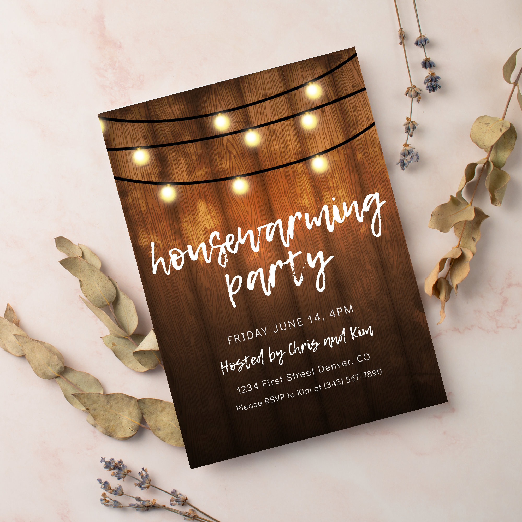 Rustic Housewarming Party Invitation 5x7 Inch Template With Hanging ...