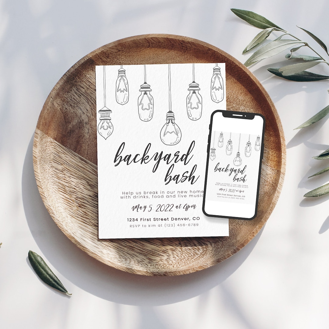 Backyard Bash - Housewarming Invitation Template With Hanging Black and ...