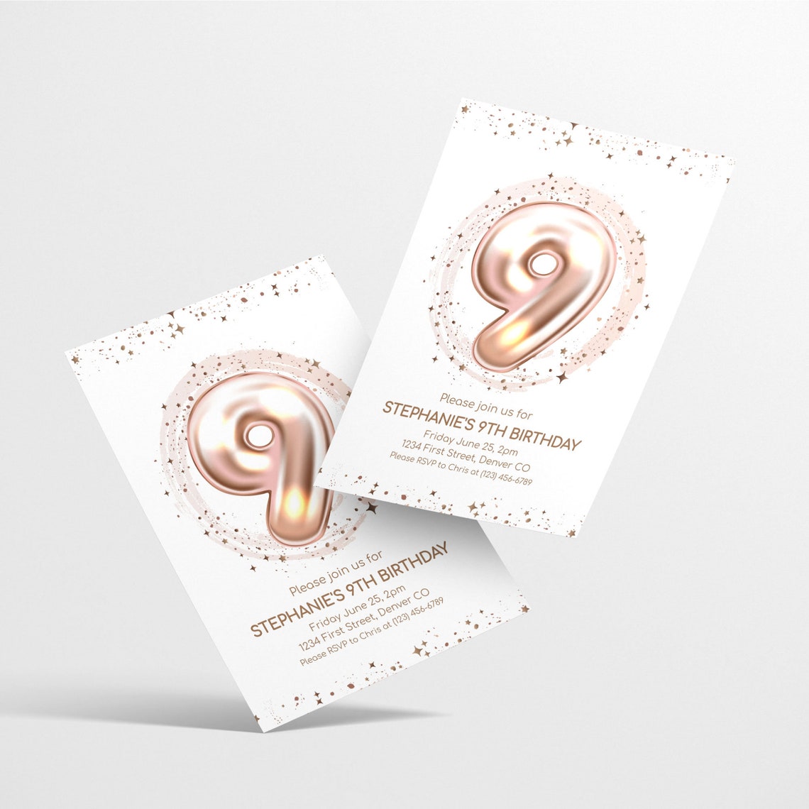 Editable 9th Birthday Invitation Template With Pink Sparkles - Etsy