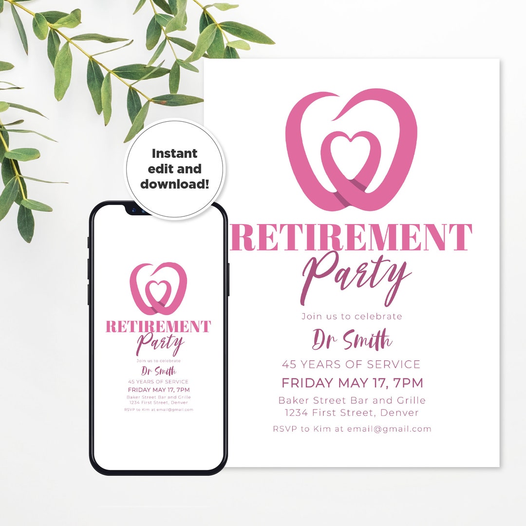 Dentist Retirement Party With Tooth and Heart Customizable and Editable ...