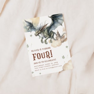 Magic Fantasy Theme Birthday Party Invitation Template With Dragon ...