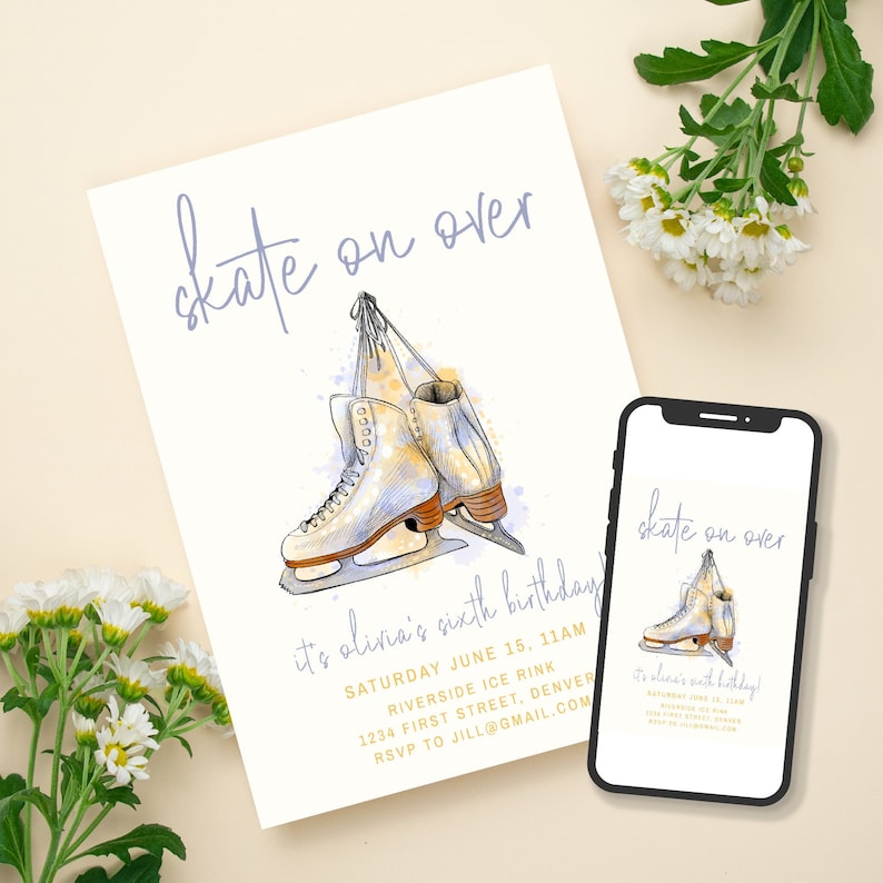 Skate on Over Ice Skating Theme Birthday Party Invitation - Etsy