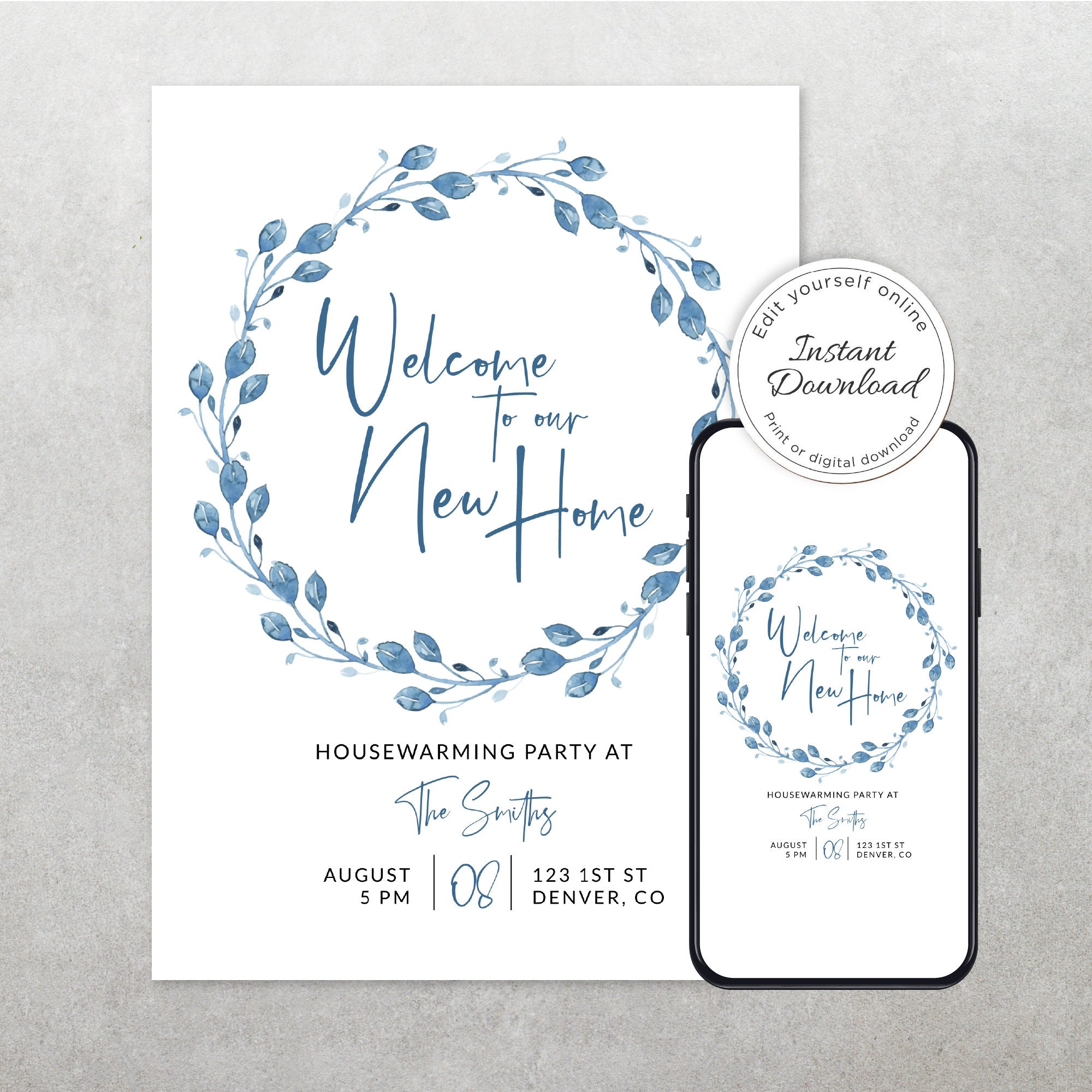 Welcome to Our New Home Editable and Customizable Blue Wreath House ...