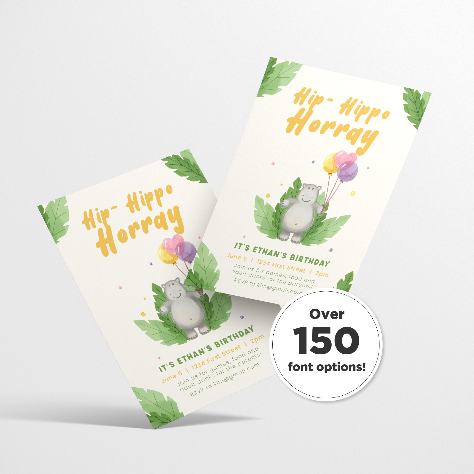 Hip Hippo Hurray Hippo Theme Birthday Party Invitation Template Any Age ...
