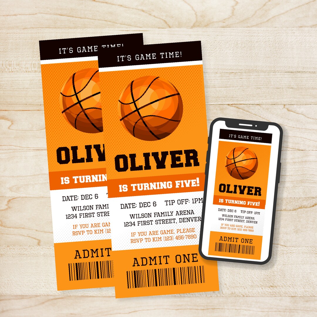 It's Game Time - Basketball Ticket Birthday Party Invitation Template ...