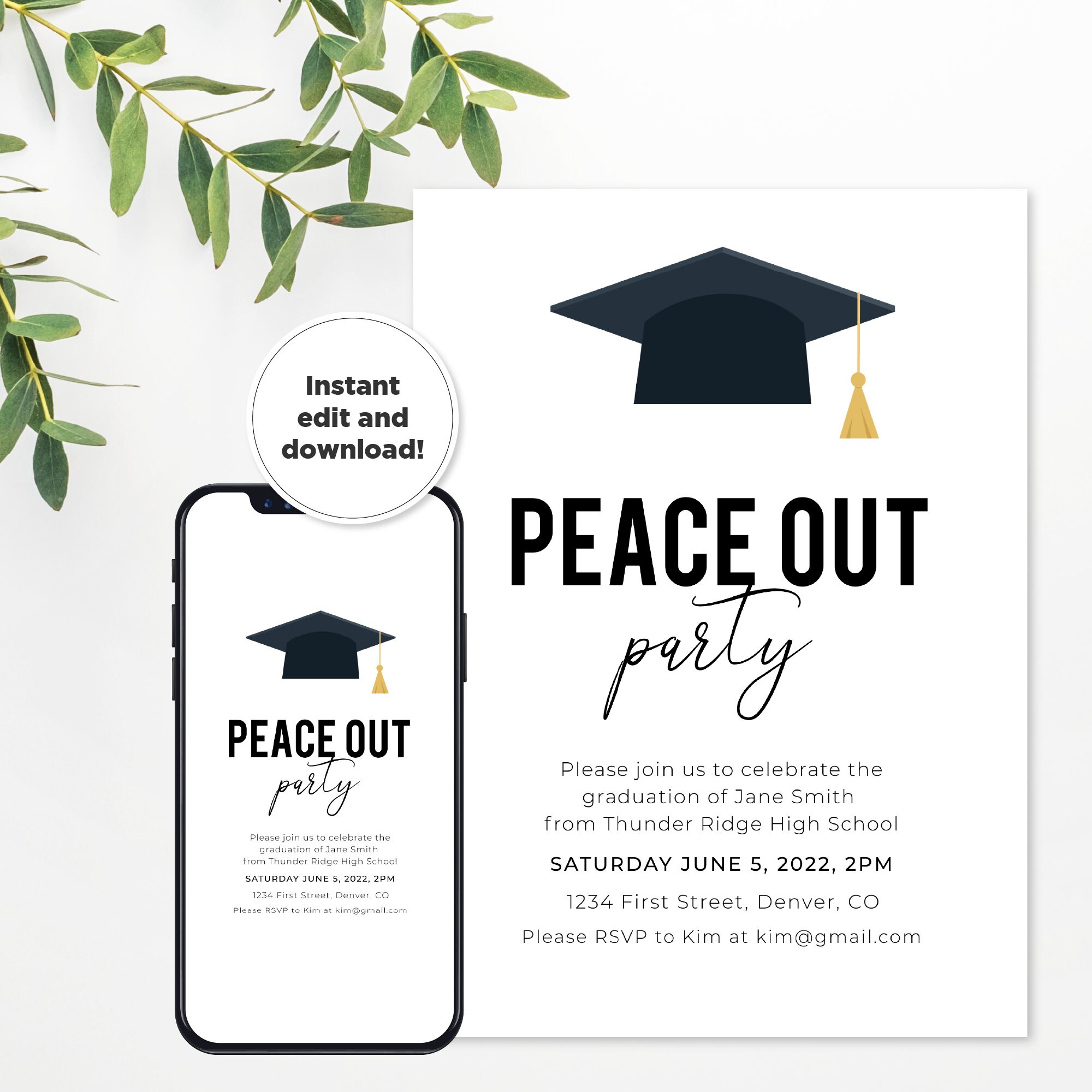 Peace Out Party 2022 Graduation Party Invitation Template Customize to ...