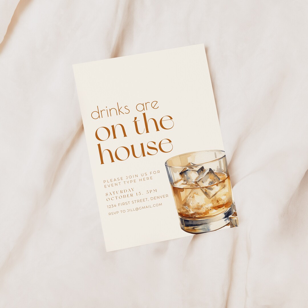 Simple Beige Drinks Are on the House Housewarming Party Invitation ...