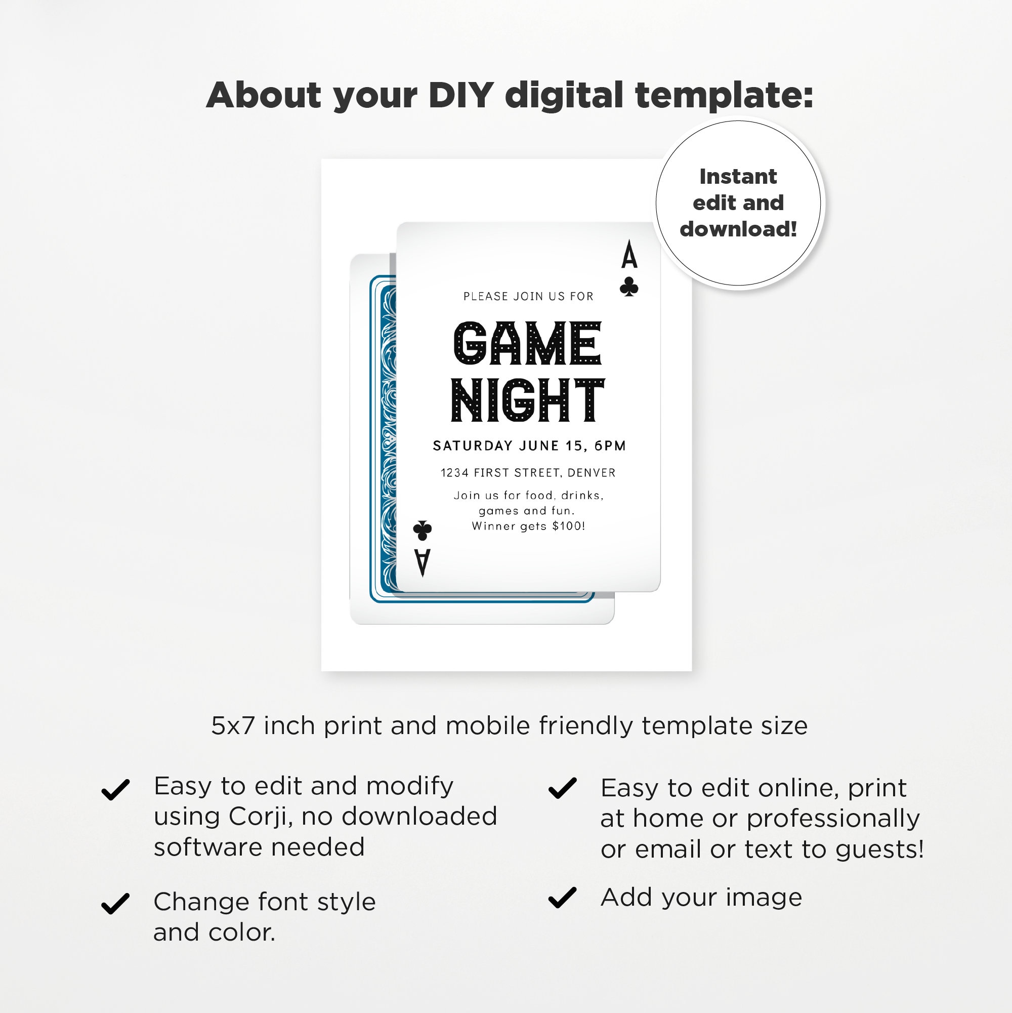 Game Night/card Night Invitation Template With Front and Back of ...