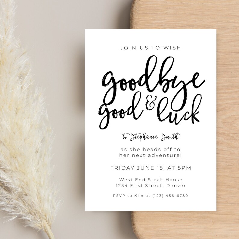 Farewell Party Invitation Template Goodbye and Good Luck With ...