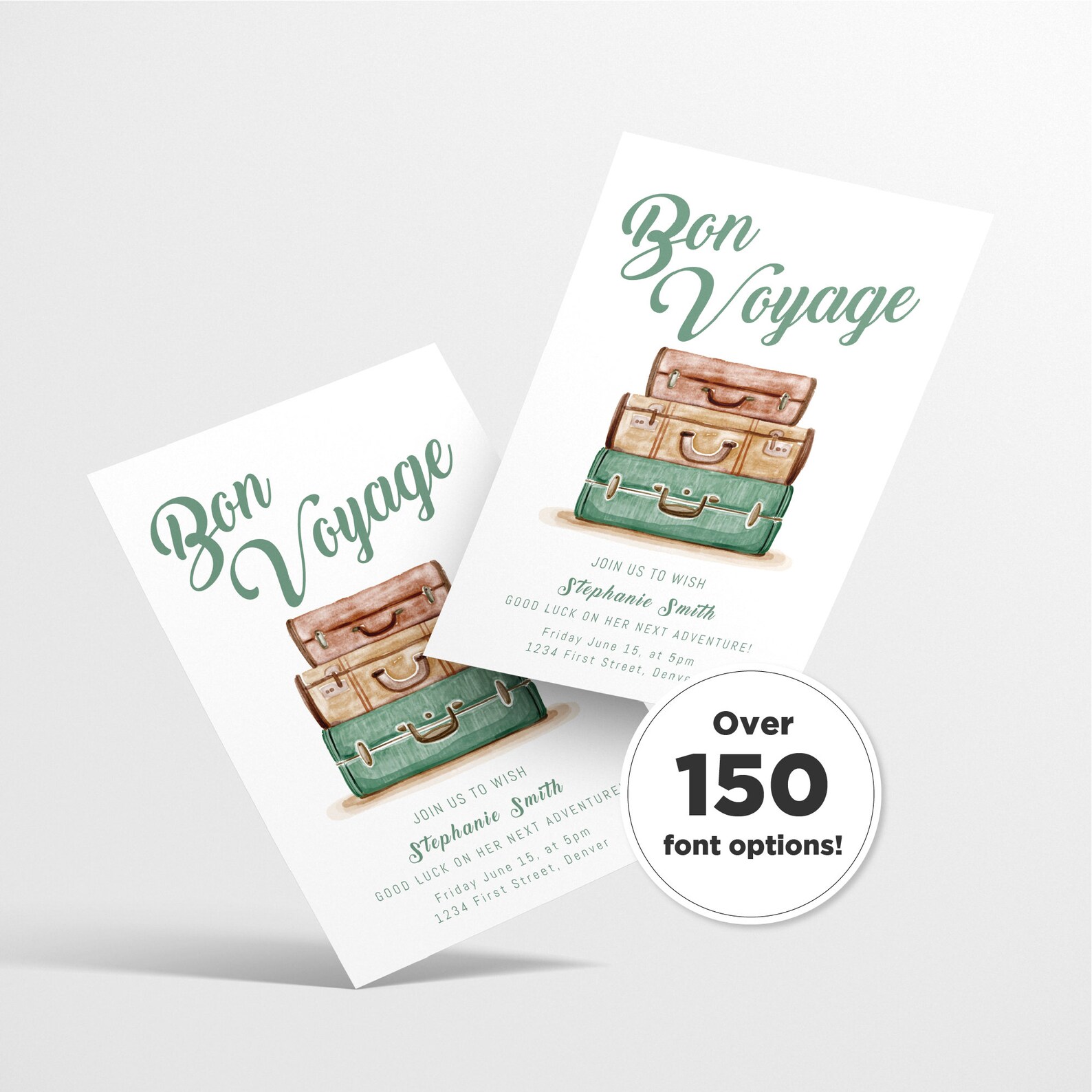 Bon Voyage Party Invitation Template Stack of Luggage | Etsy