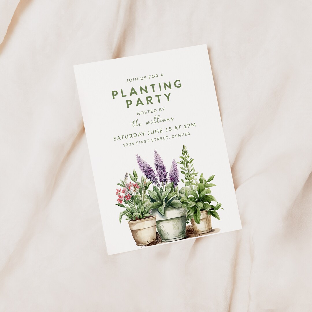 Planting Party Invitation: Greenery, Floral Design (instant Download ...