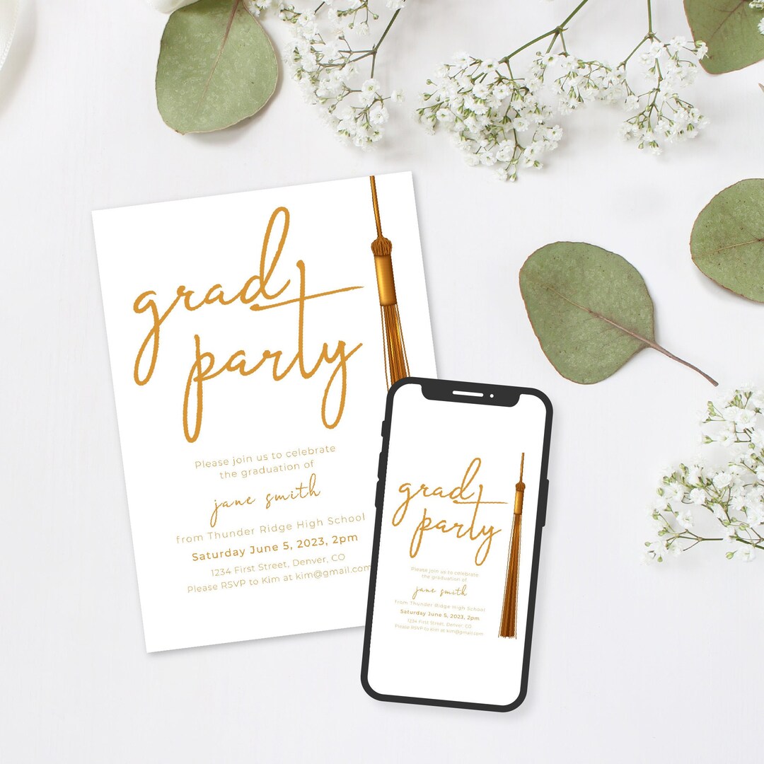 Grad Party Graduation Party Invitation Template Gold Graduation Cap ...