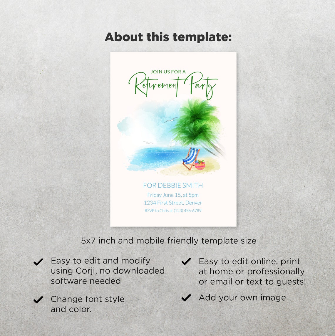 Beach Theme Retirement Party Invitation Template Editable - Etsy