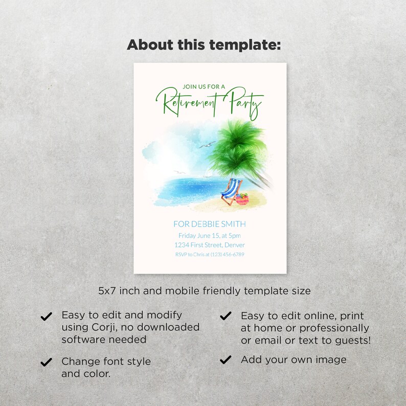 Beach Theme Retirement Party Invitation Template Editable - Etsy