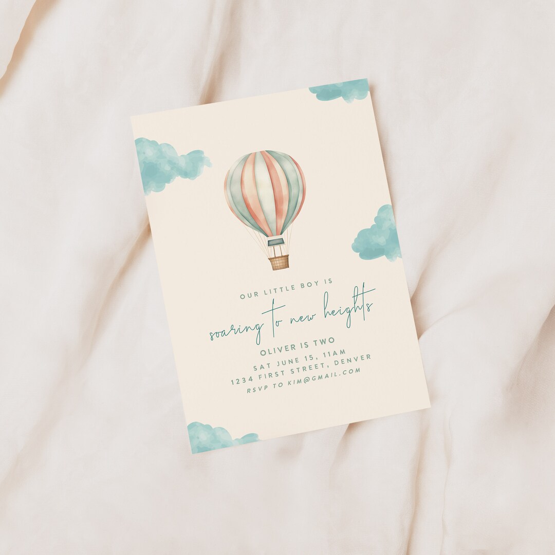 Hot Air Balloon Birthday Invitation Template: Editable Party Invite ...