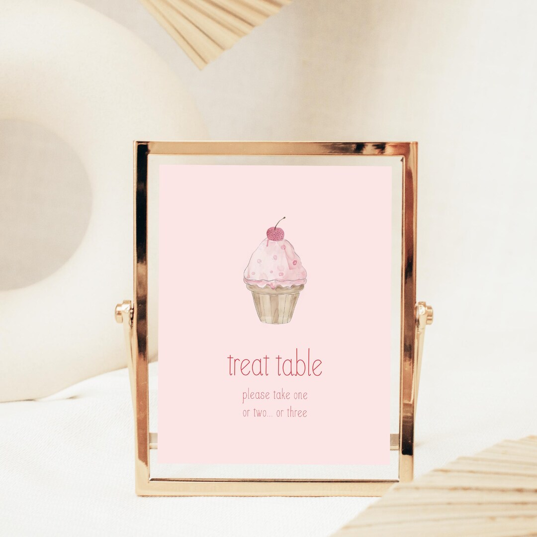 Pink Cupcake Treat Table Sign Template (8.5x11 Inches) (digital ...
