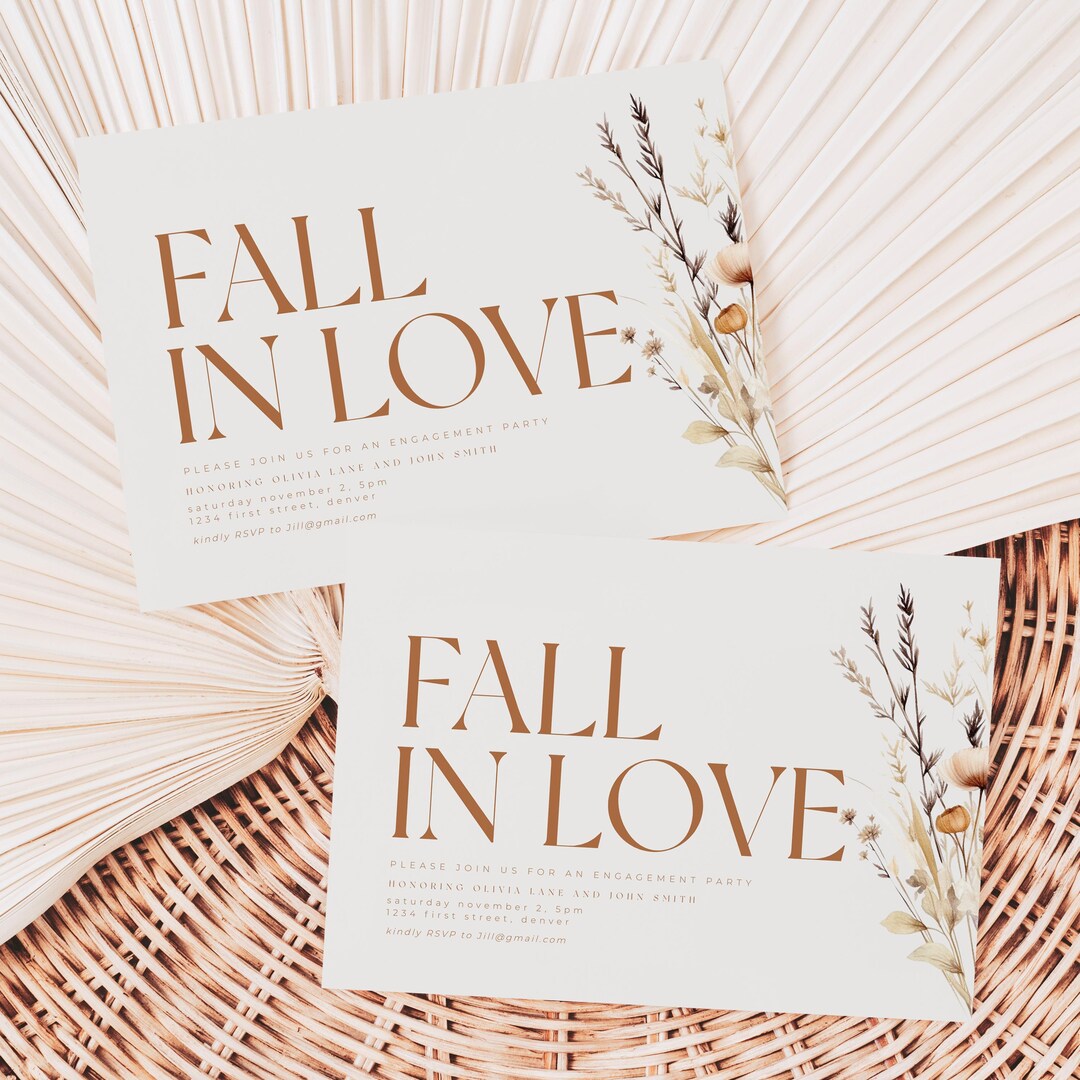 Fall in Love Engagement Invitation Template With Boho Pampas Grass ...