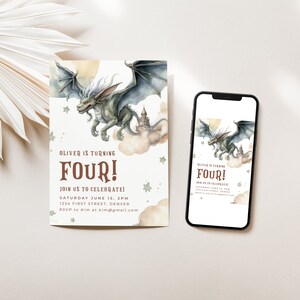 Magic Fantasy Theme Birthday Party Invitation Template With Dragon ...