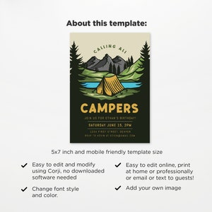 Calling All Campers - Camping Theme Birthday Party Invitation Template ...