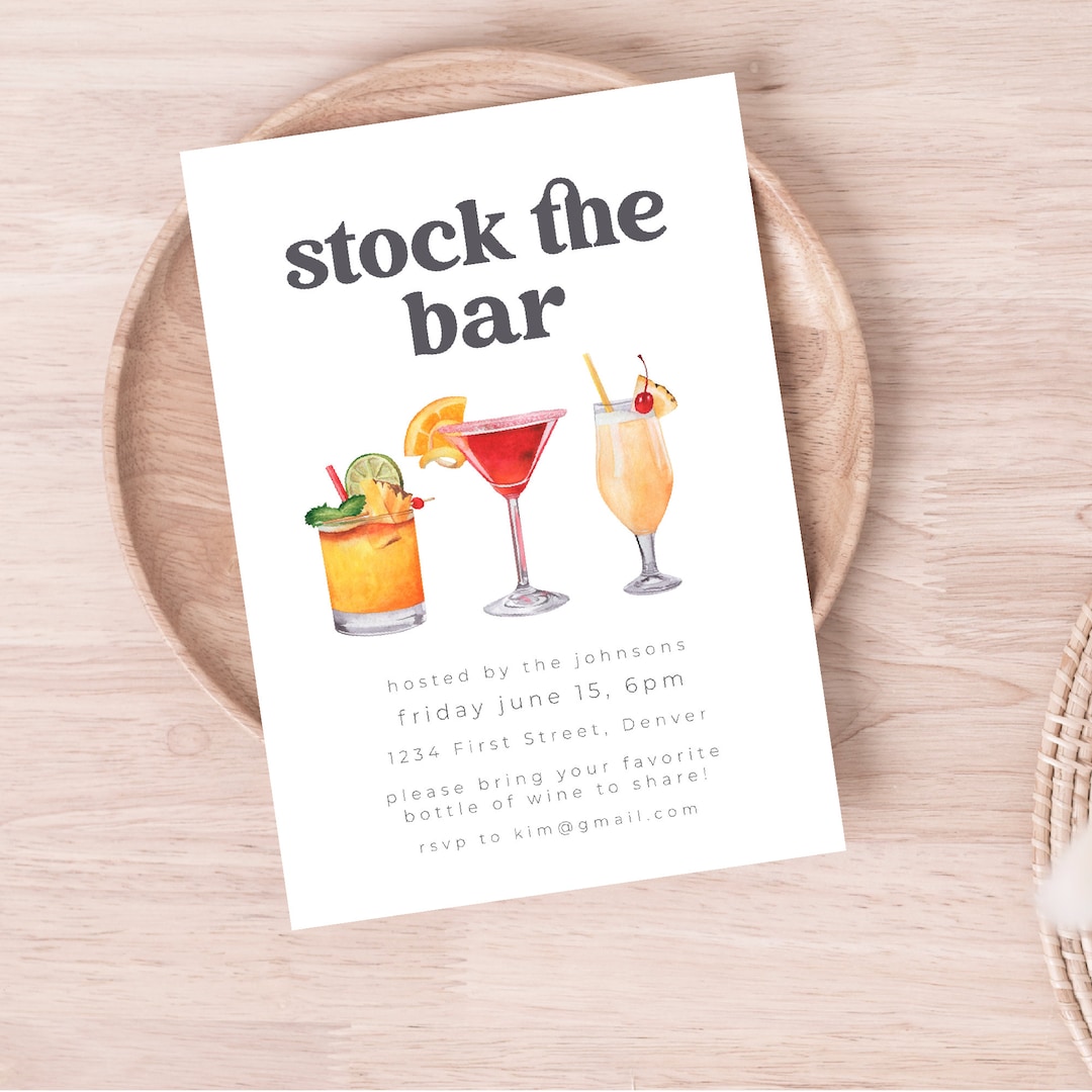 Simple Stock the Bar Invitation Template With Colorful Cocktails and ...