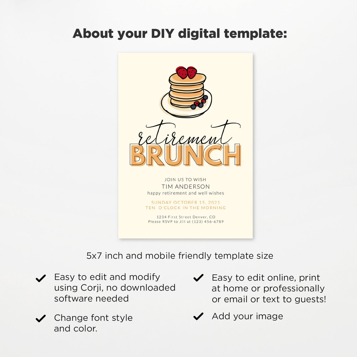 Retirement Brunch Party Invitation Template With a Stack of | Etsy