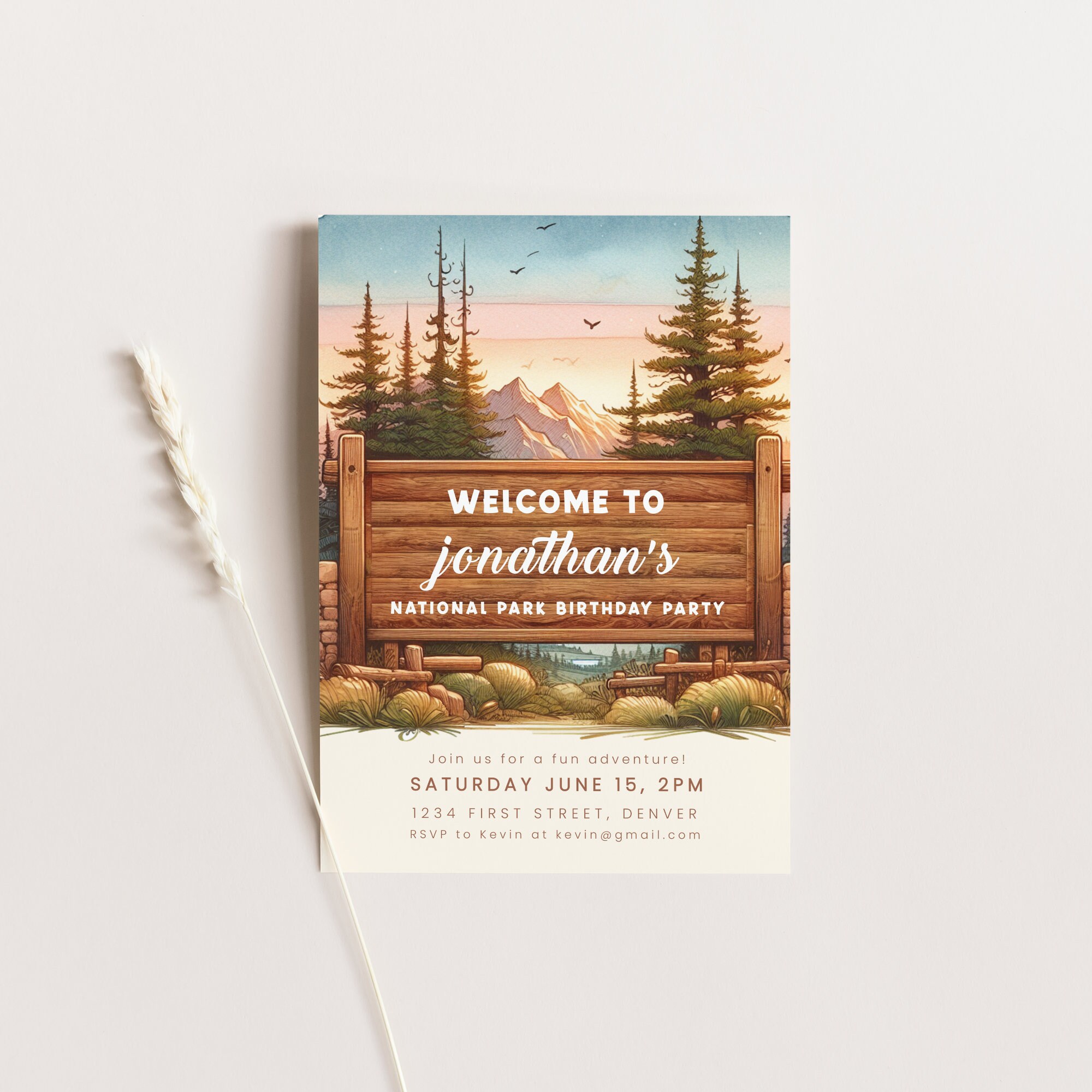 National Park - Outdoor Theme Birthday Party Invitation Template With ...