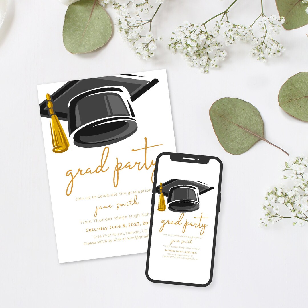 Graduation Party Invitation Template: Cap Design, Instant Download - Etsy