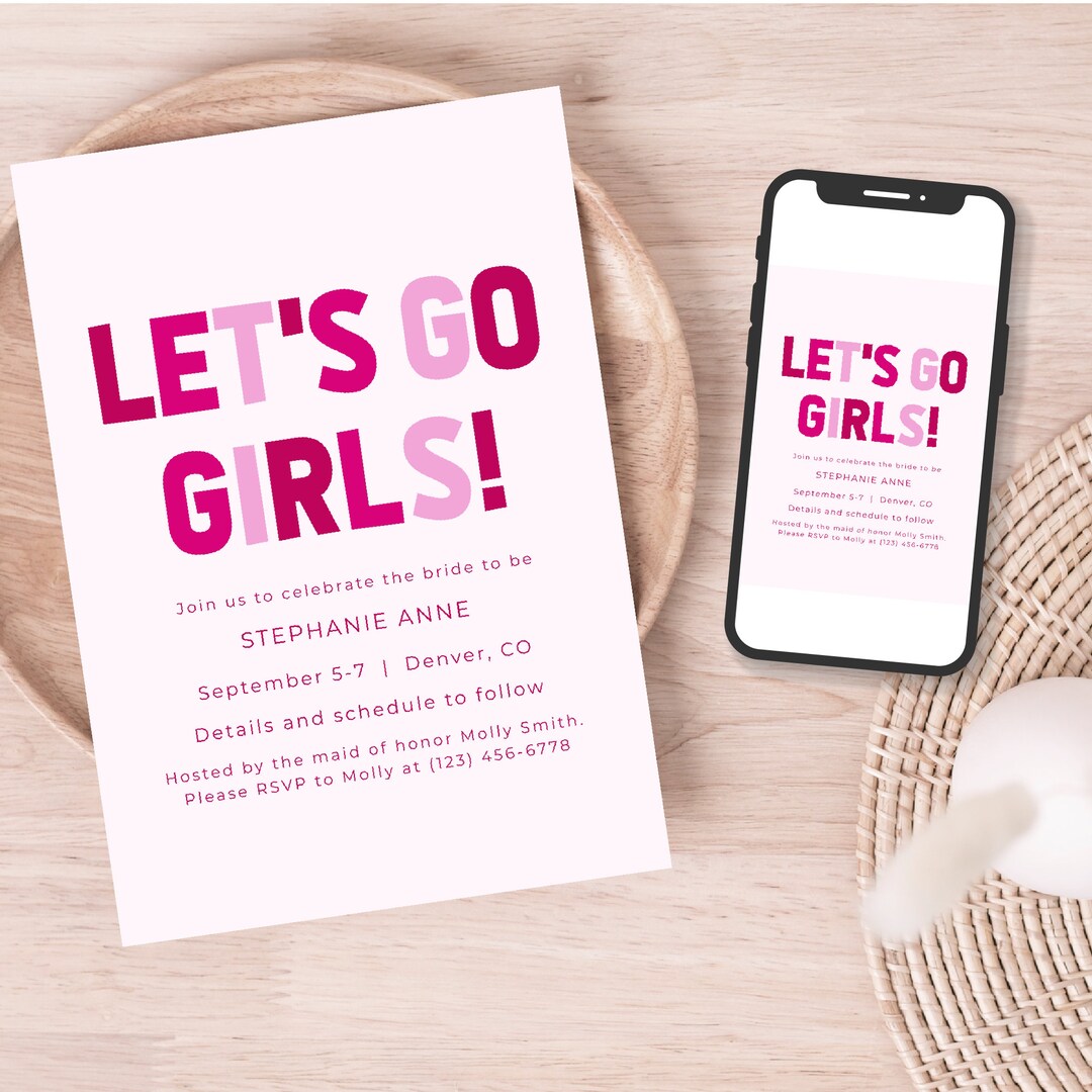 Let's Go Girls - Editable Bachelorette Party Invitation Template With ...