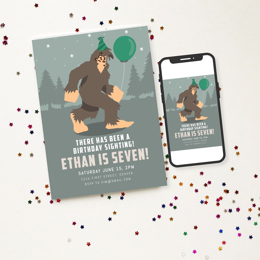 Bigfoot Birthday Party Invitation Template: Sasquatch Theme (digital ...