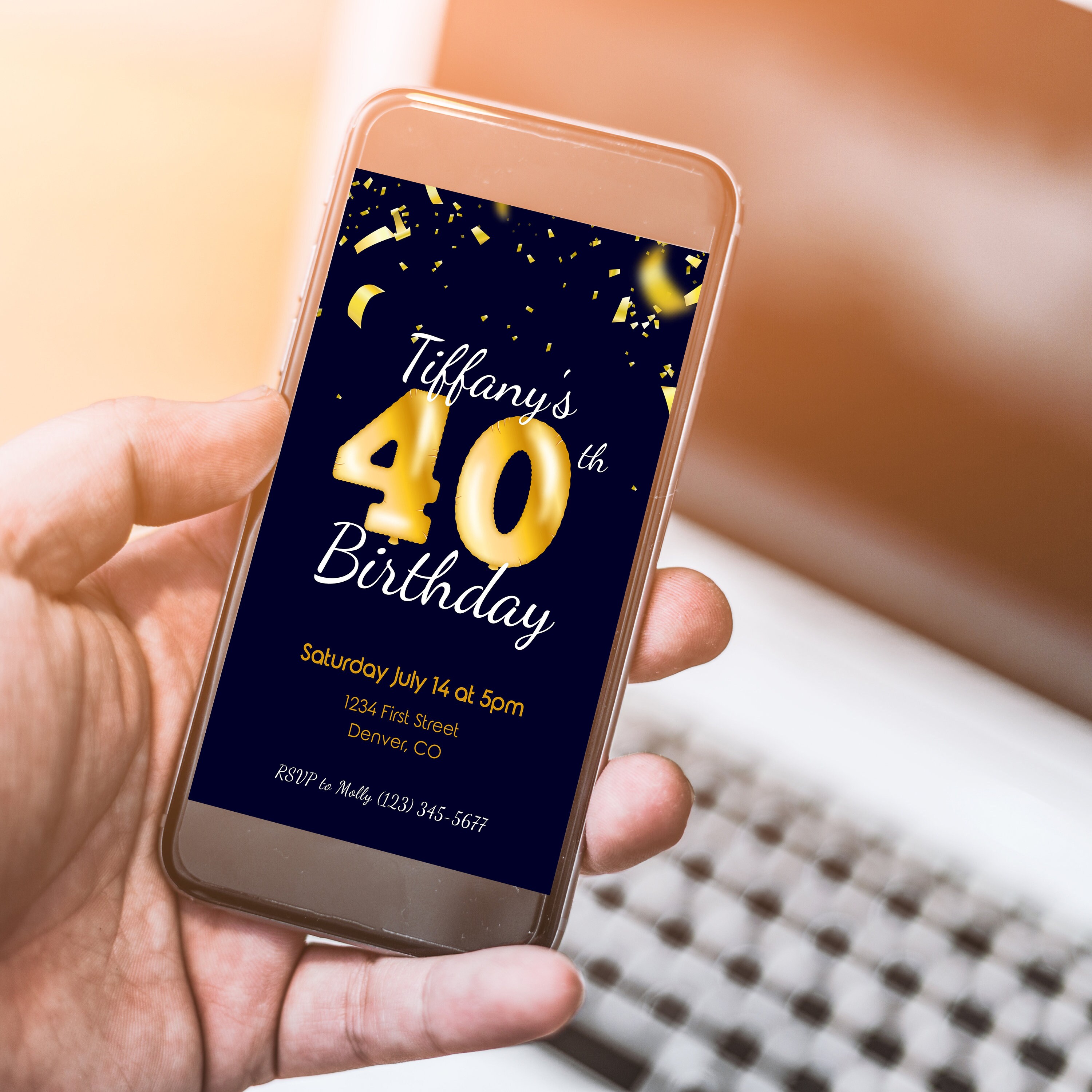 Editable 40th Birthday Party Digital Invitation Template - Etsy