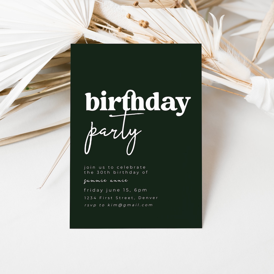 Dark Green Birthday Party Invitation Template (digital Download) - Etsy