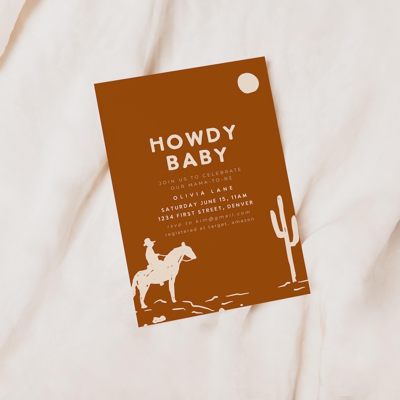 Howdy Baby Southwest Cowboy Theme Baby Shower Invitation Template ...