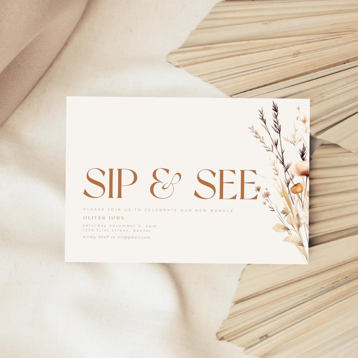 Modern Sip and See Fall Baby Shower Invitation - Instant Edit and ...