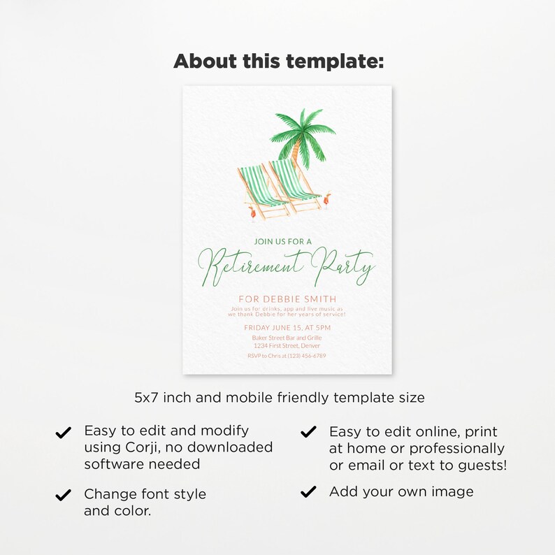 Beach Theme Retirement Party Invitation Template With Two | Etsy
