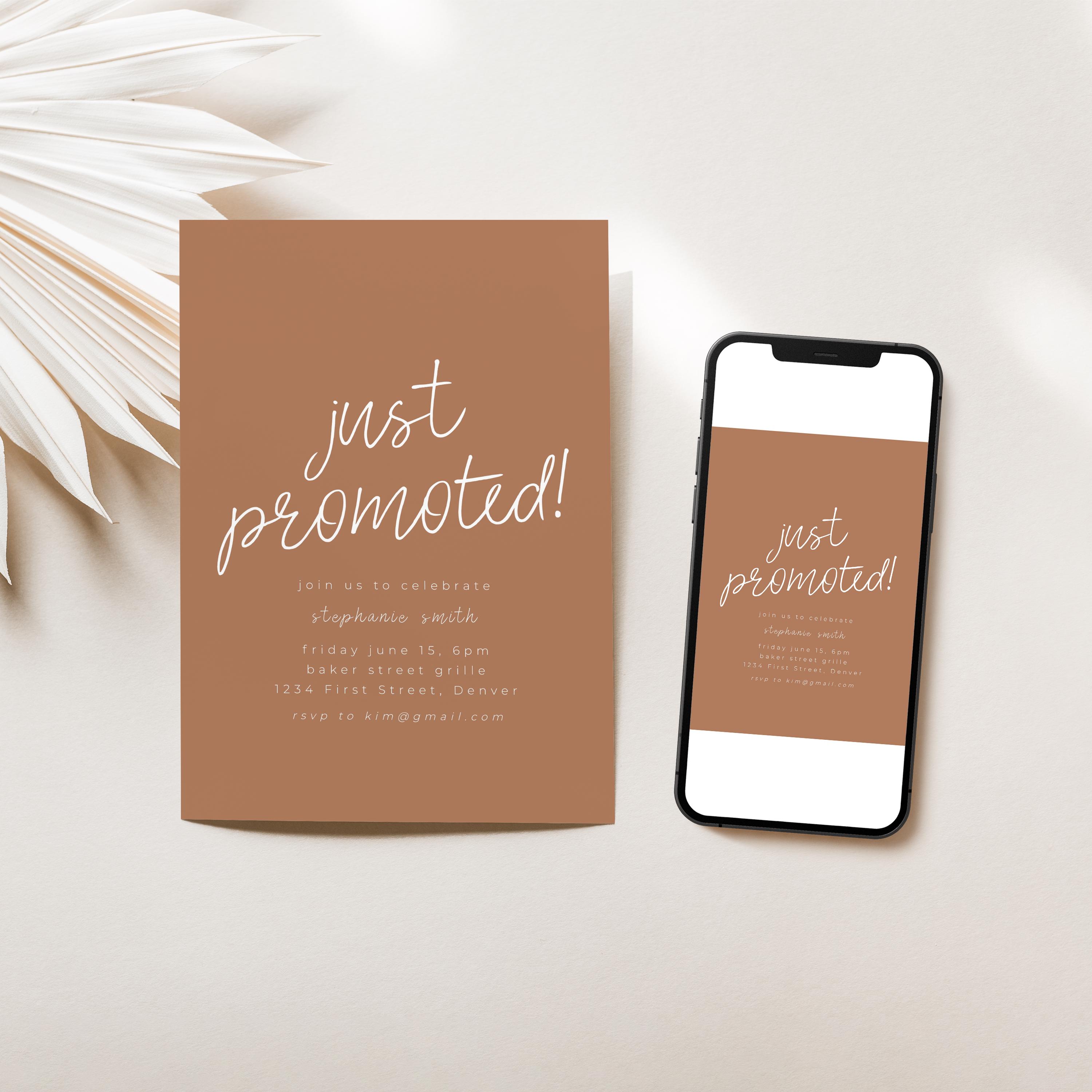 Just Promoted Job Work Party Invitation Template - Instant Edit and ...