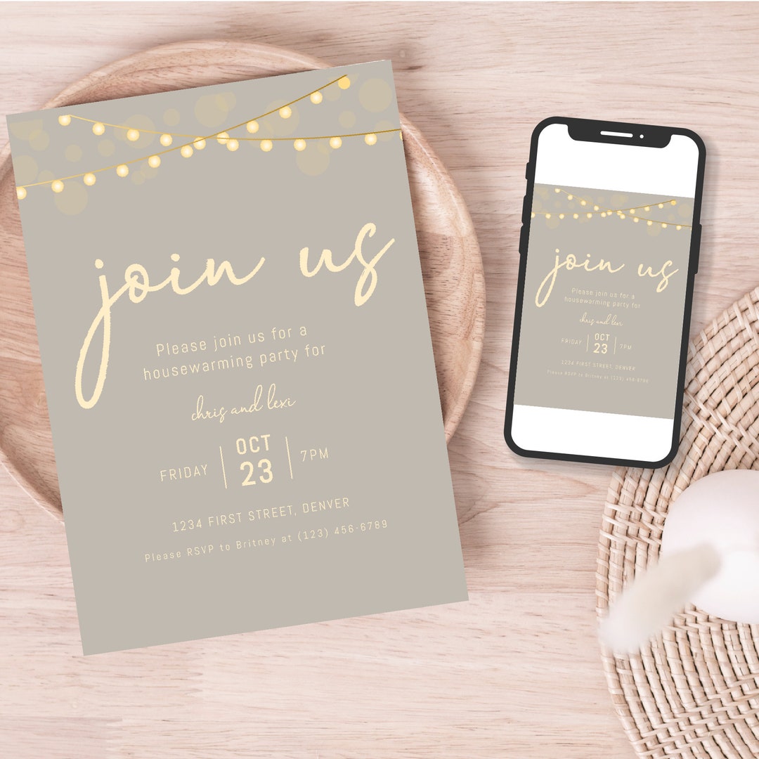 Join Us Party Invitation Template Beige Background With - Etsy