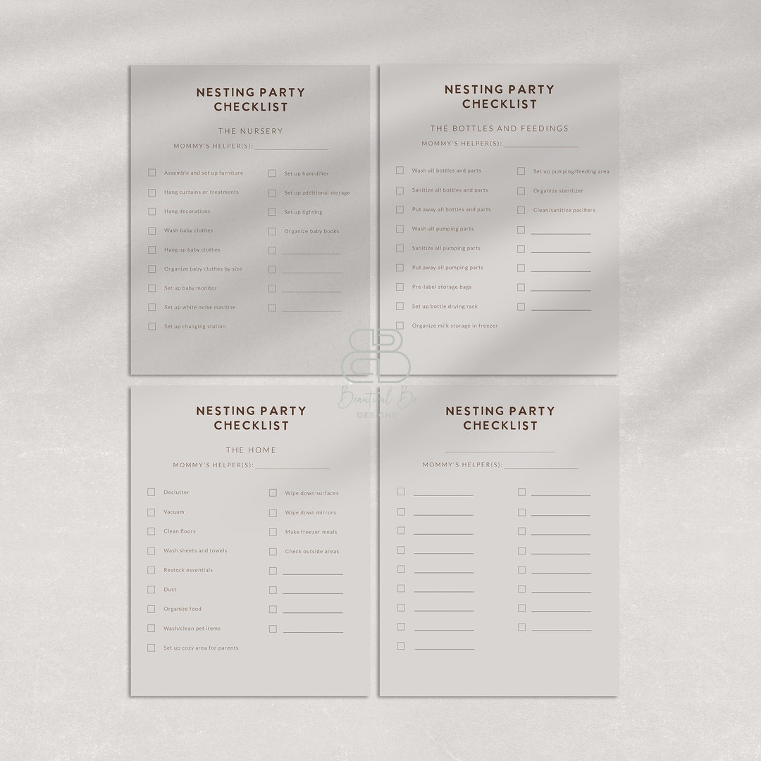 Nesting Party Checklists, Including Nursery, Bottles and Feeding and ...