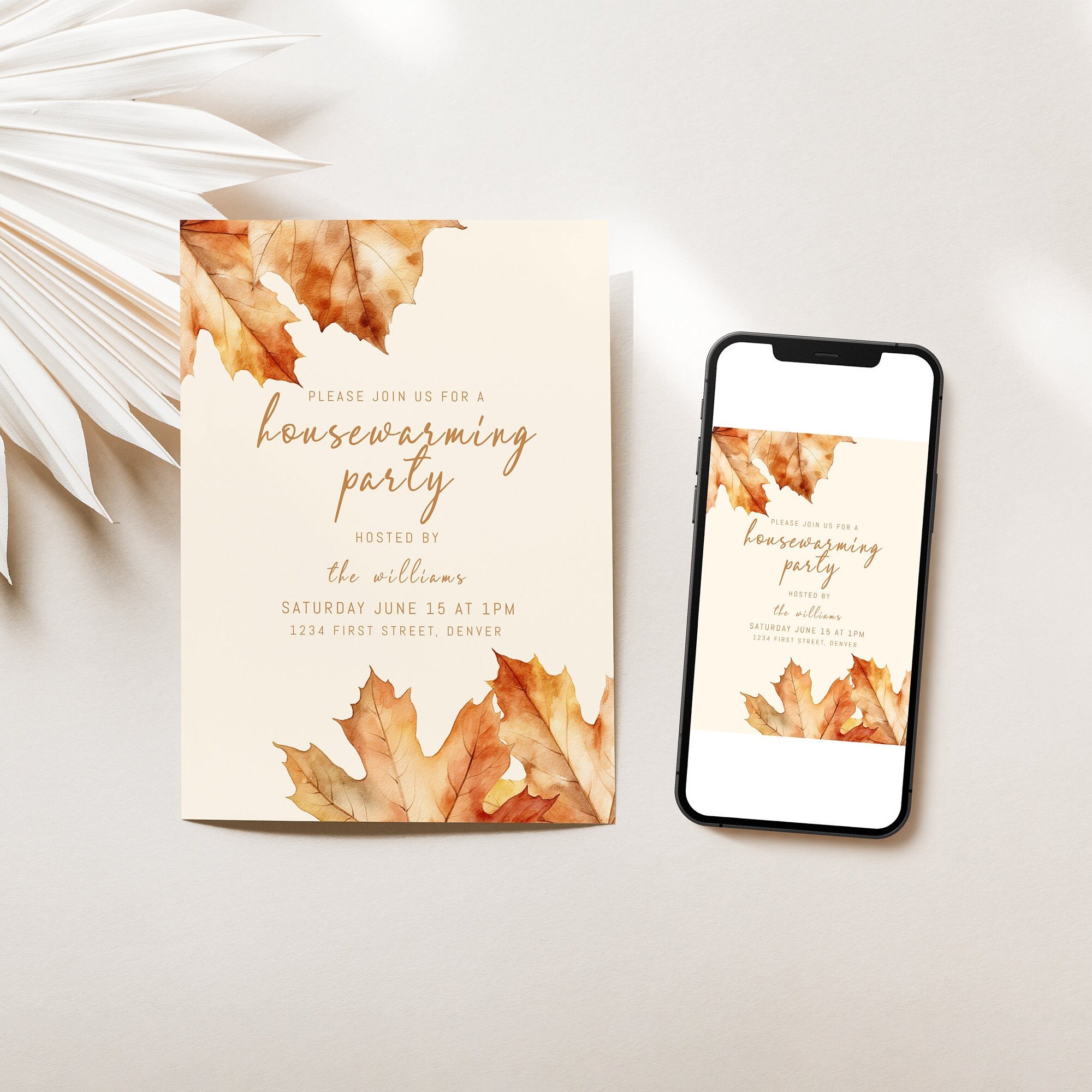 Fall Theme Housewarming Party Invitation Template With Leaves - Instant ...